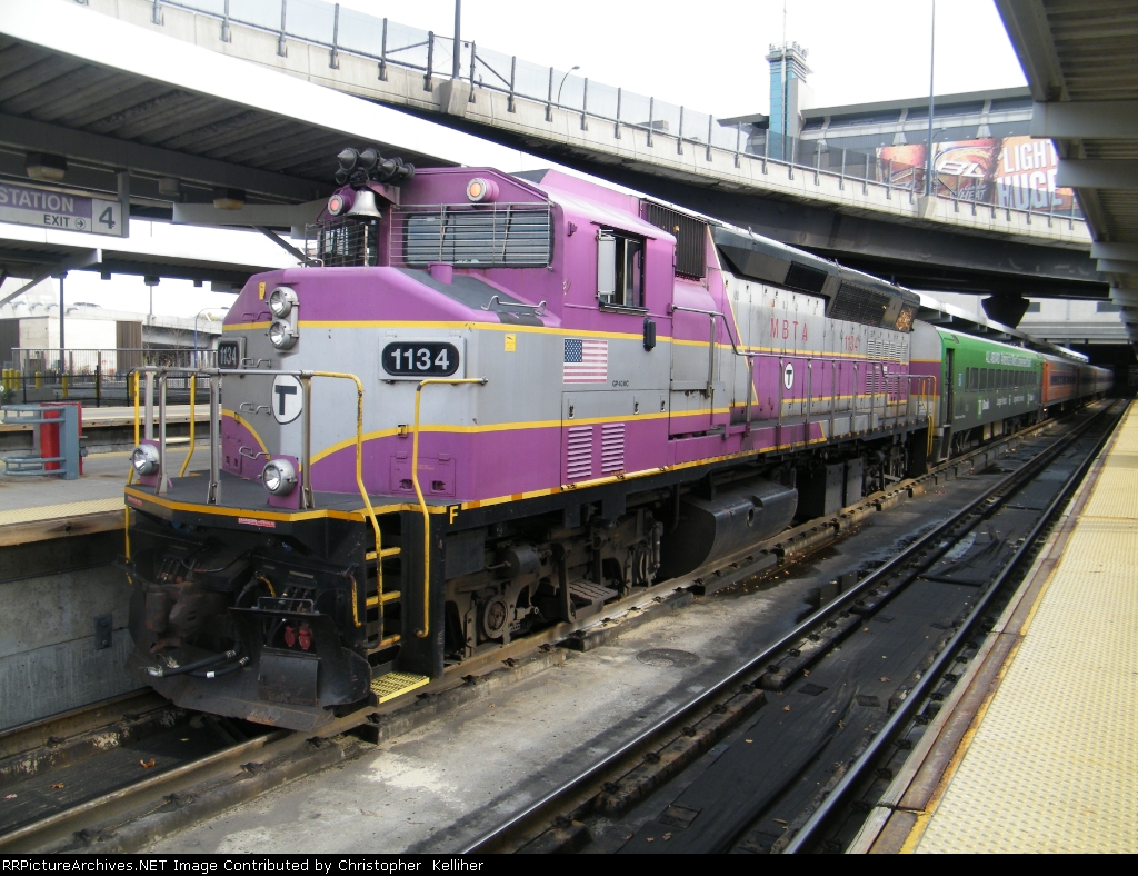MBTA GP40-MC Locomotive No. 1134 is ready to depart with a train to Rockport, MA.